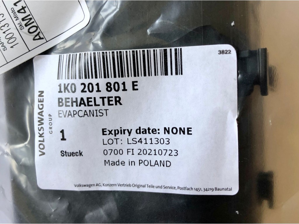 Genuine Audi VW Skoda Seat Activated charcoal container 1K0201801E